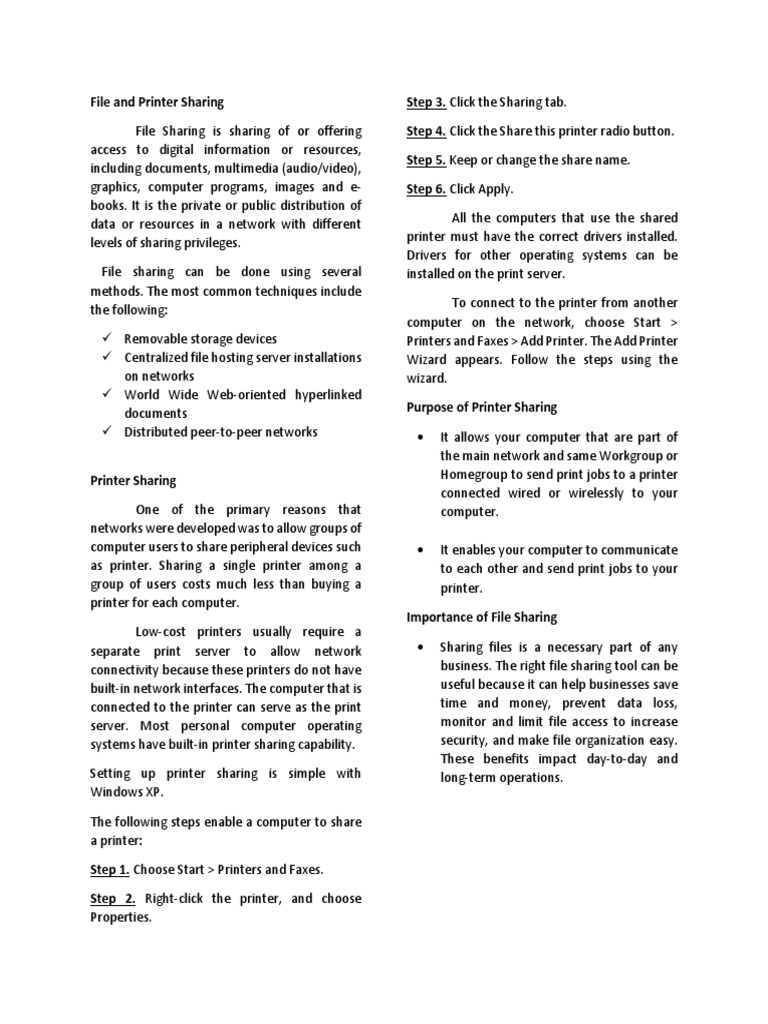 File and Printer Sharing Guide | PDF | Computer Network | Printer ...