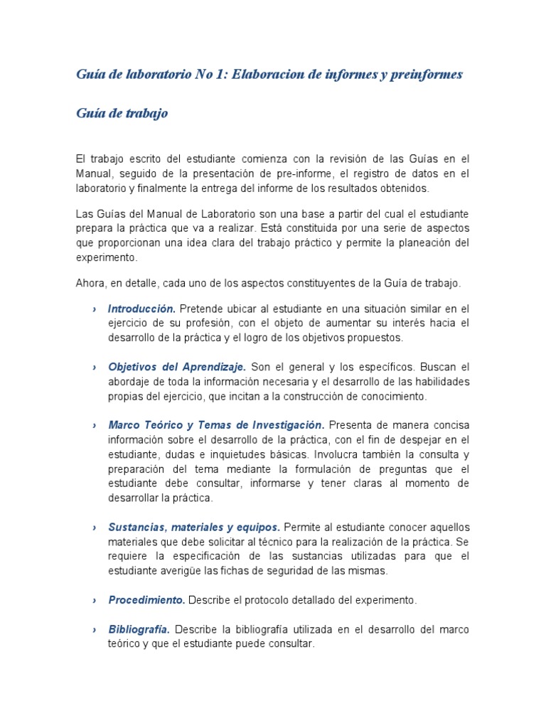 Guía 1 Elaboración de Informes y Preinformes | PDF | Experimentar | Laboratorios