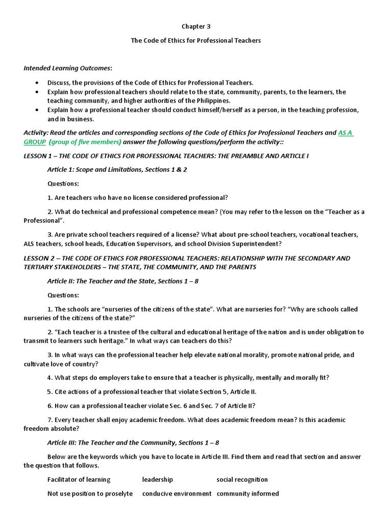 The Code of Ethics For Professional Teachers | PDF | Teachers | Preschool
