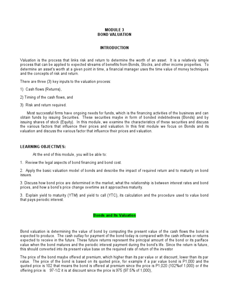 Valcom - Chmsc.module 3 - Bond Valuation | PDF | Bonds (Finance) | Valuation (Finance)