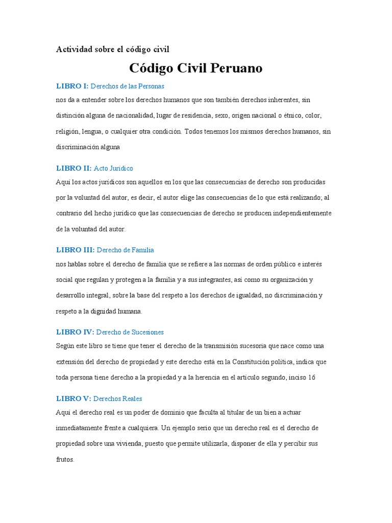 Código Civil Peruano 1 | PDF | Propiedad | Derechos
