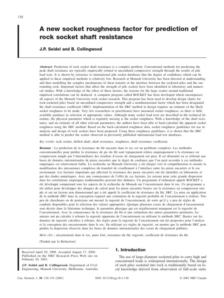 Adhesion Factor For Rock Soketed Piles | PDF | Surface Roughness ...