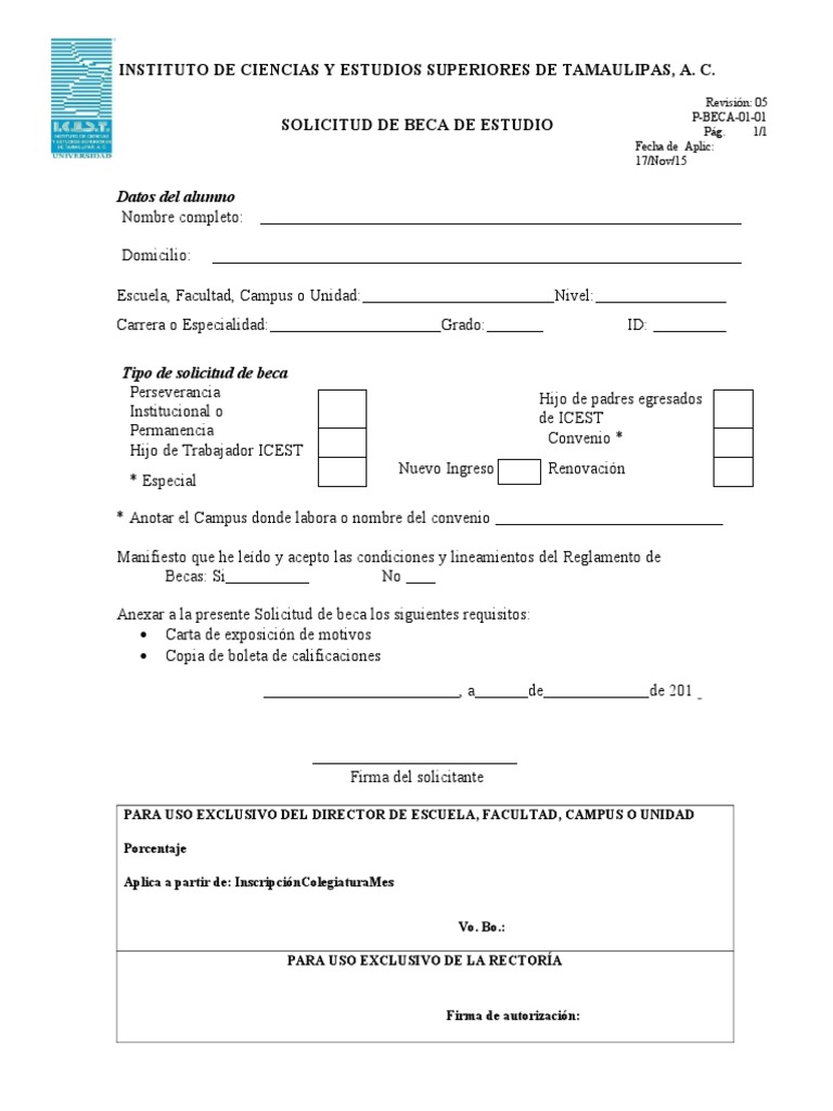 Formato para La Solicitud de Beca | PDF
