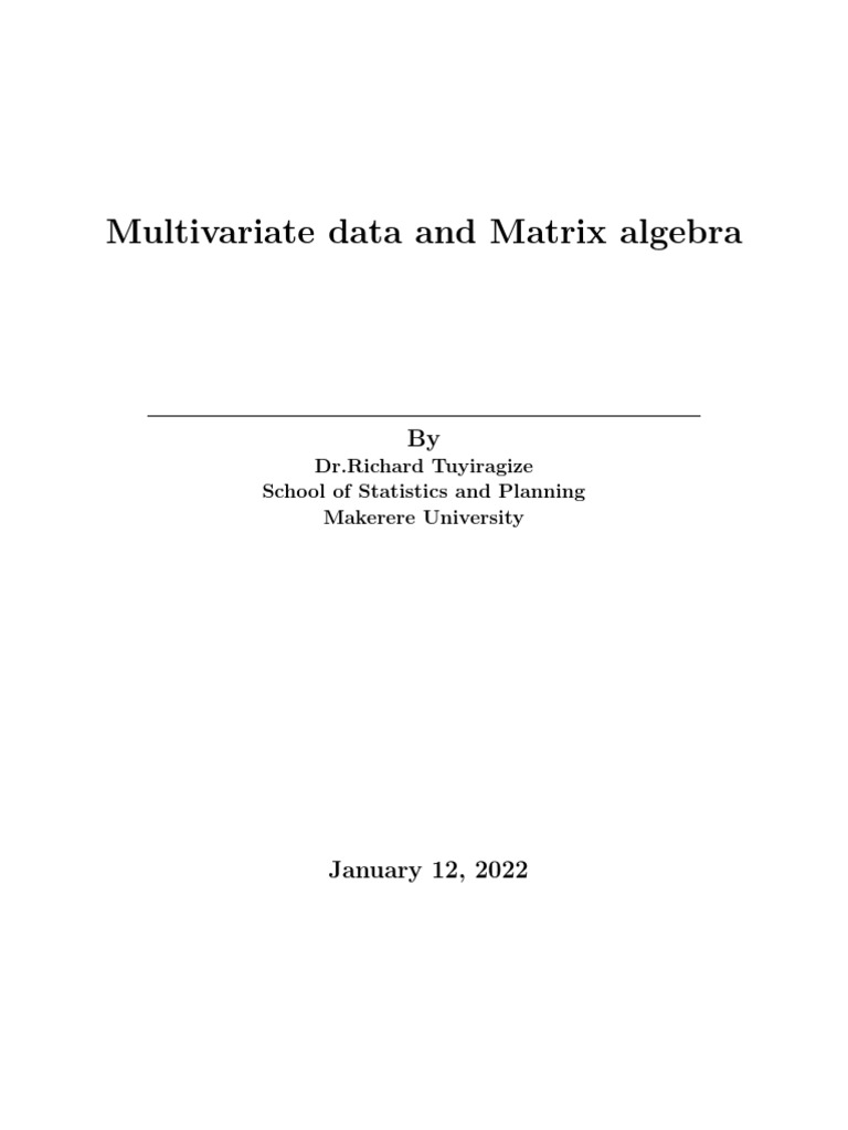 Section 1 - Multivariate Data and Matrix Algebra | Download Free PDF ...