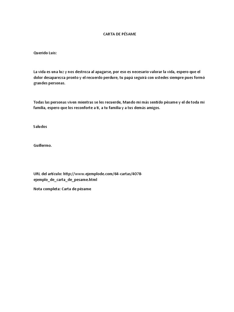 Carta de Pésame | PDF