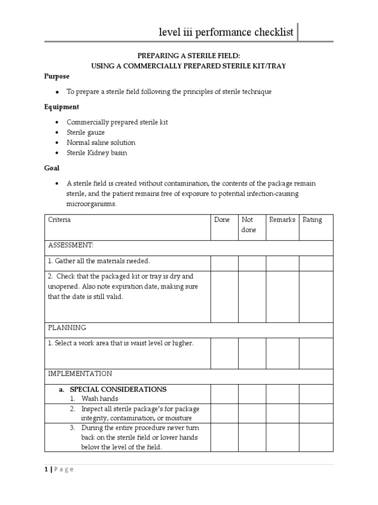 Level III Performance Checklist | PDF | Catheter | Clinical Medicine