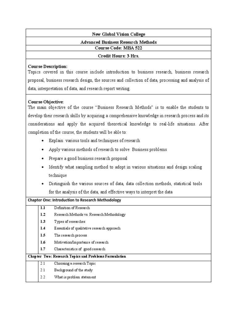 Course Outline - Advanced Business Research Methods | PDF | Thesis ...