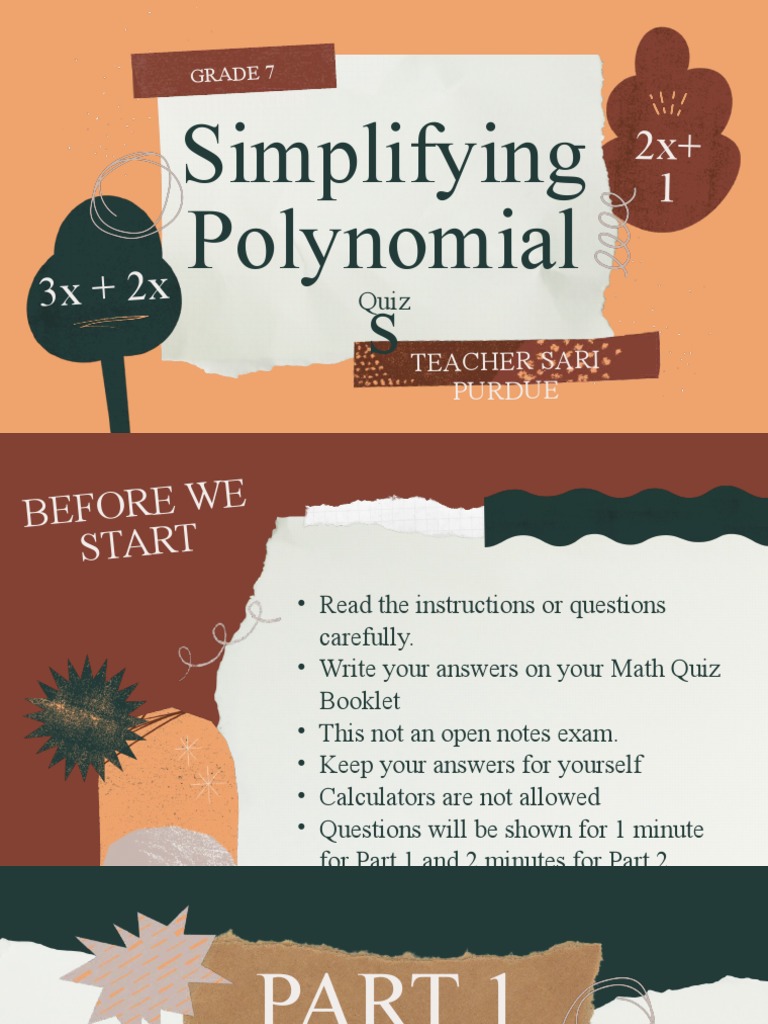 Grade 7 Mathematics: Simplifying Polynomial S | PDF | Variable ...