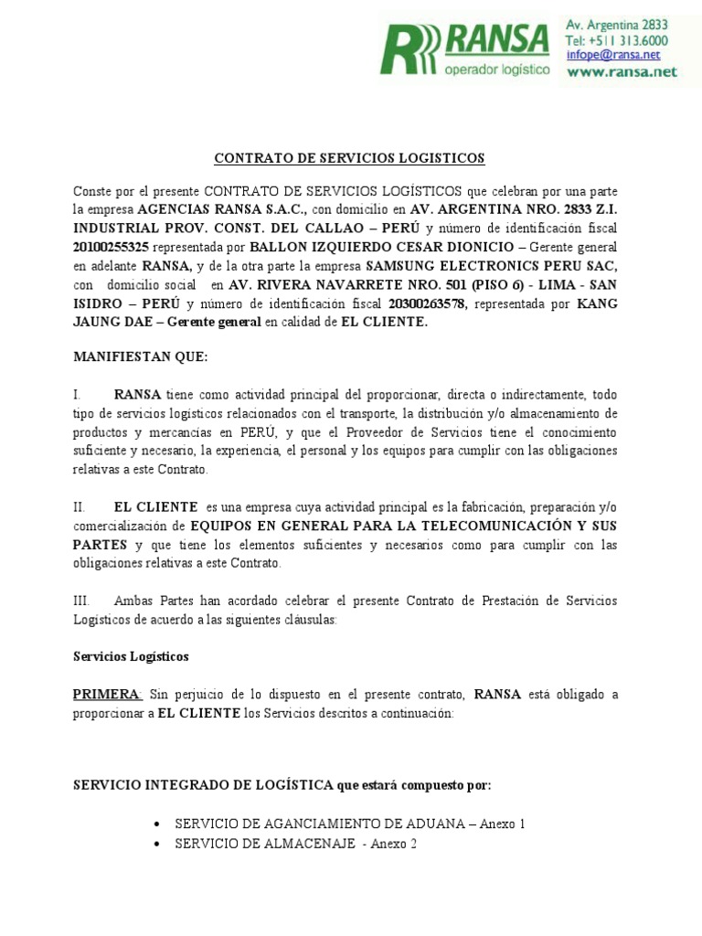 Contrato de Servicios Logisticos - Revisado | PDF Contrato de Servicios Logisticos - Revisado | PDF