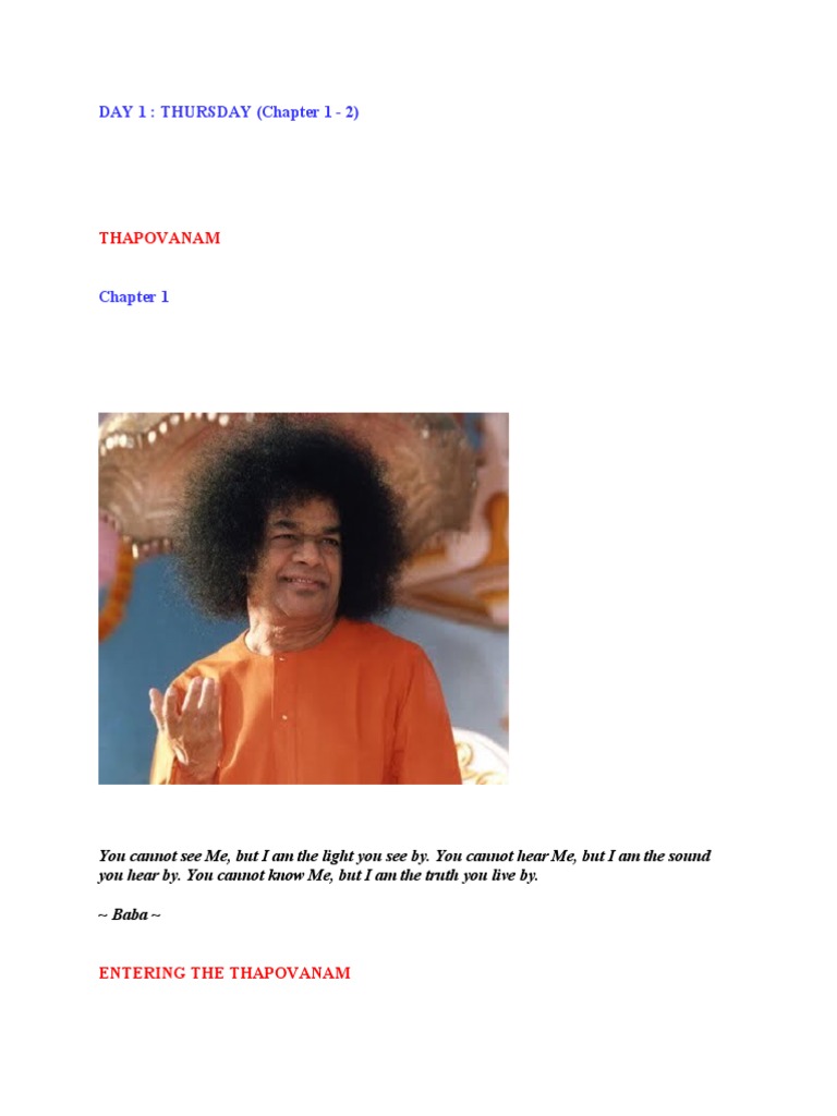 DAY 1: THURSDAY (Chapter 1 - 2) : Thapovanam | PDF | Religious ...