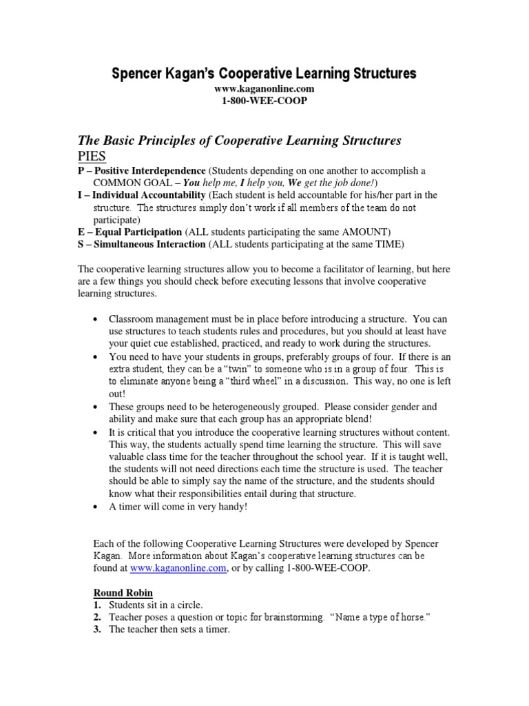 Kagan's Cooperative Learning Structures | PDF | Teachers | Communication