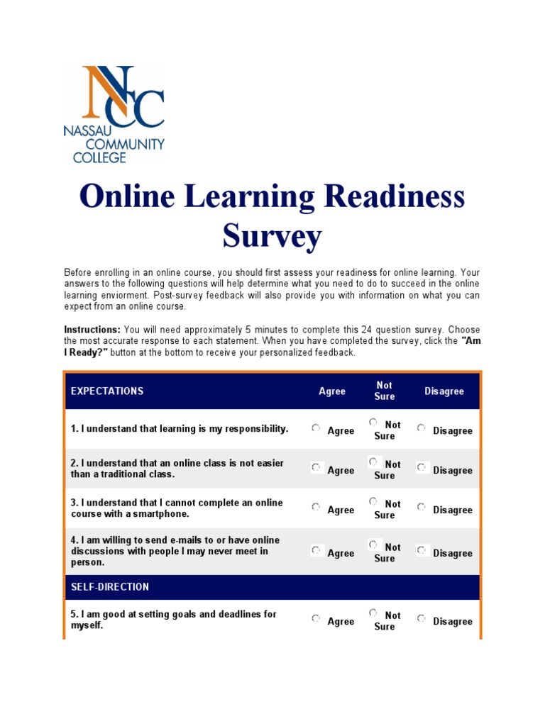 Online Learning Readiness Survey | PDF | Educational Technology | Internet