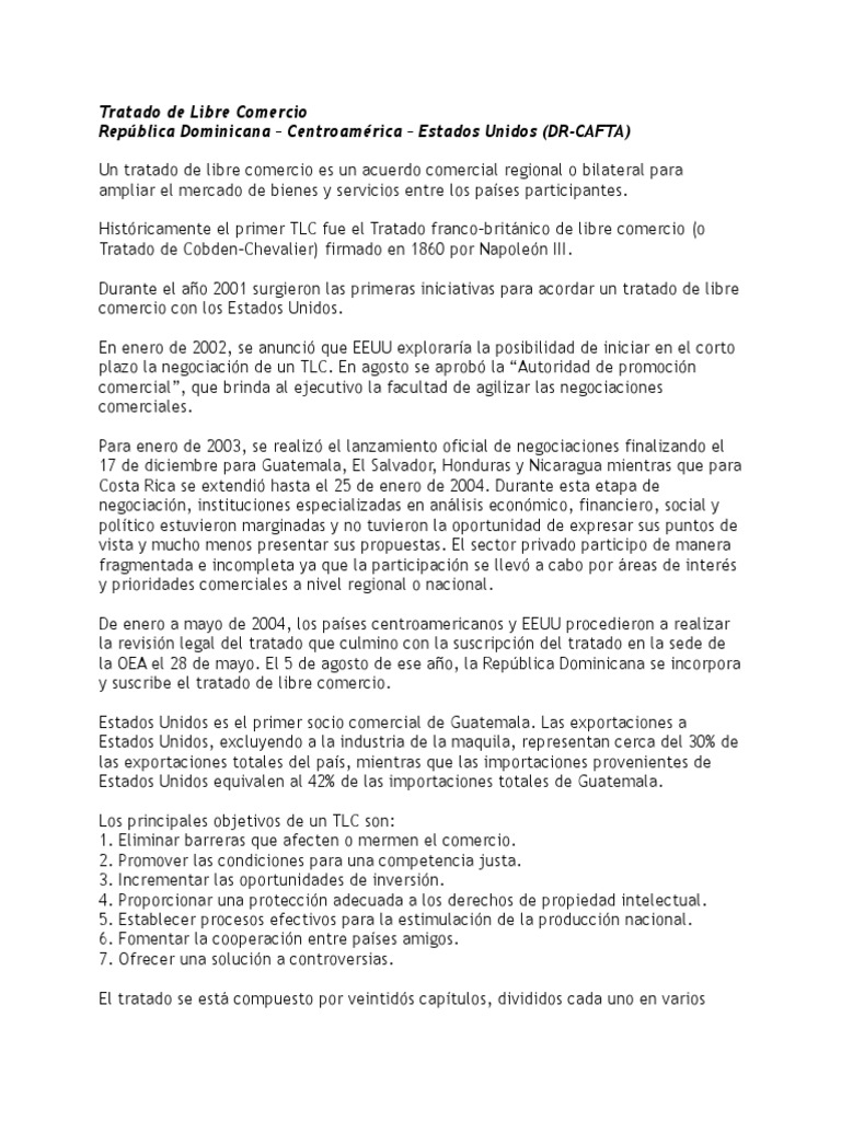 Resumen Del DR-Cafta | Descargar gratis PDF | Economias | Gobierno