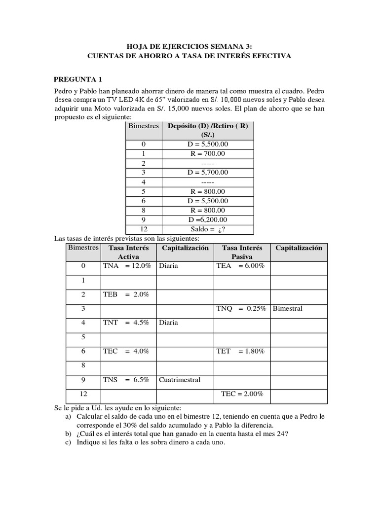 Hoja de Ejercicios 3 | PDF | Bancos | Ahorro
