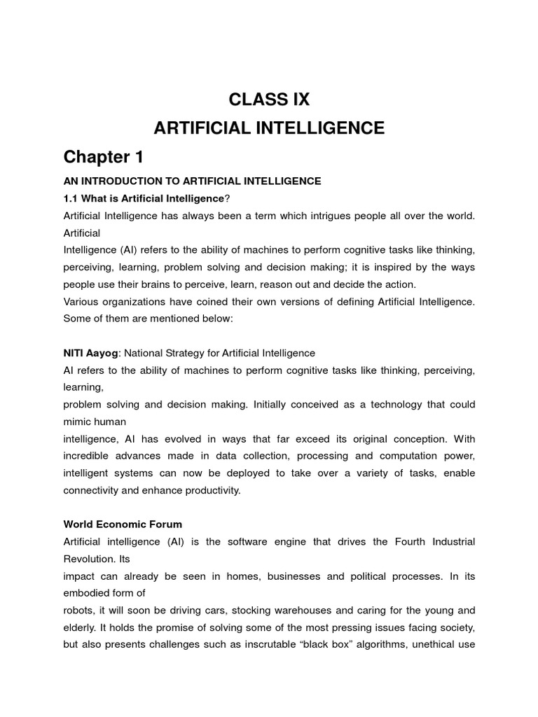 Class Ix Artificial Intelligence: An Introduction To Artificial ...