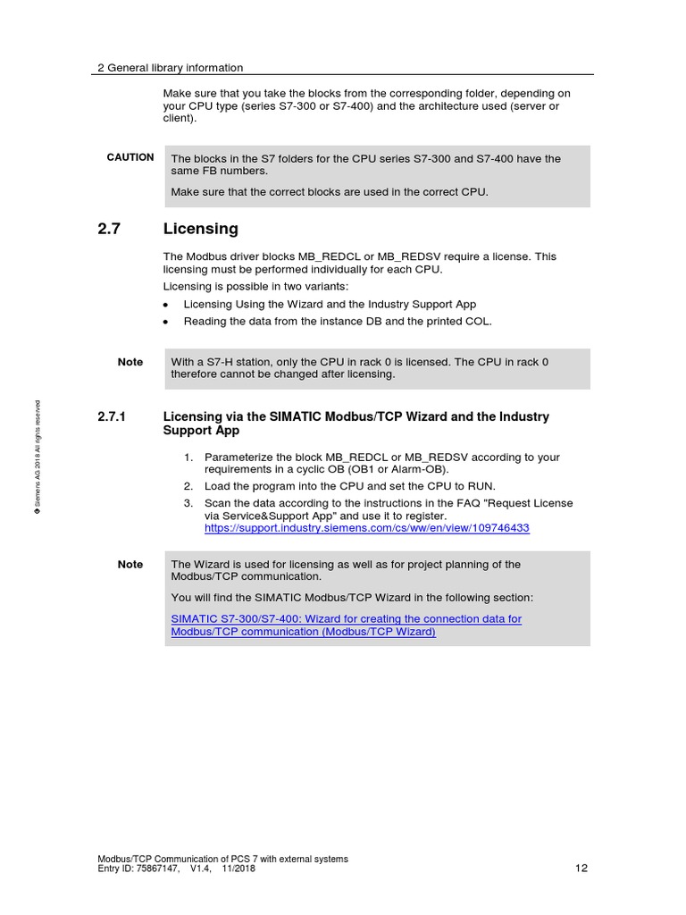 SIMATIC Modbus TCP-IP Licensing | PDF | Technology & Engineering