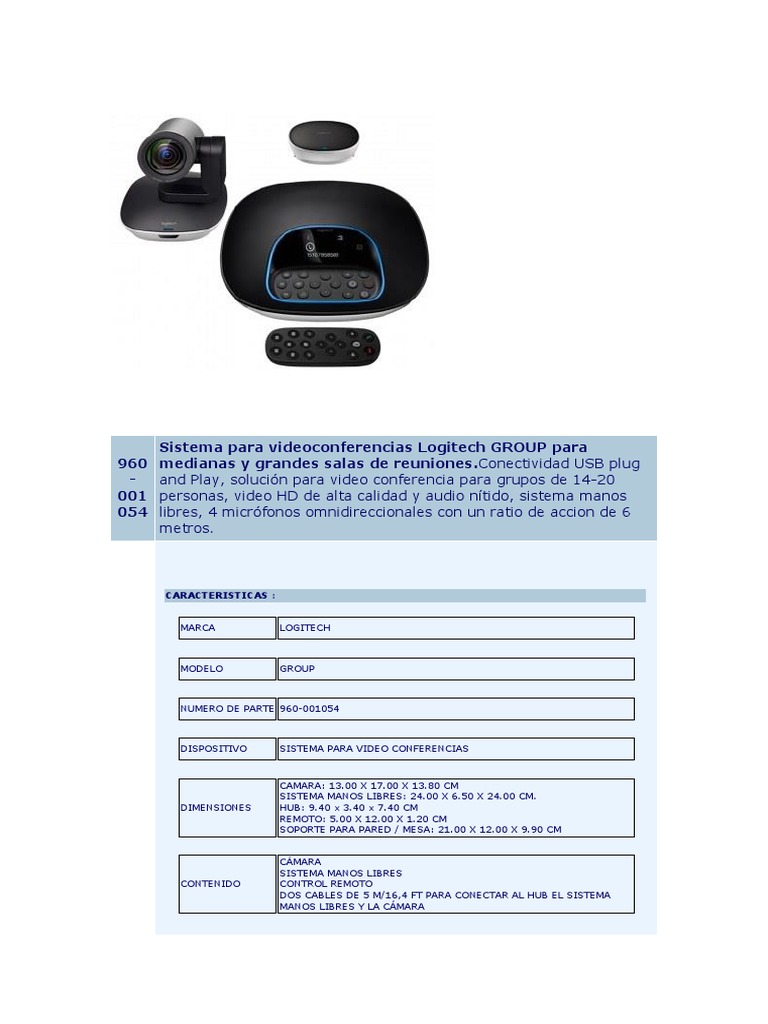 Sistema de Videoconferencia Logitech | PDF | Micrófono | Bluetooth