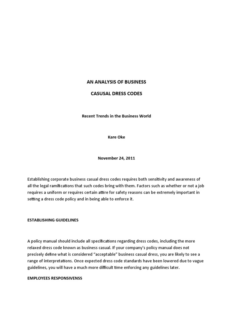 Business Casual Dress Code Analysis | PDF | Career & Growth | Finance ...