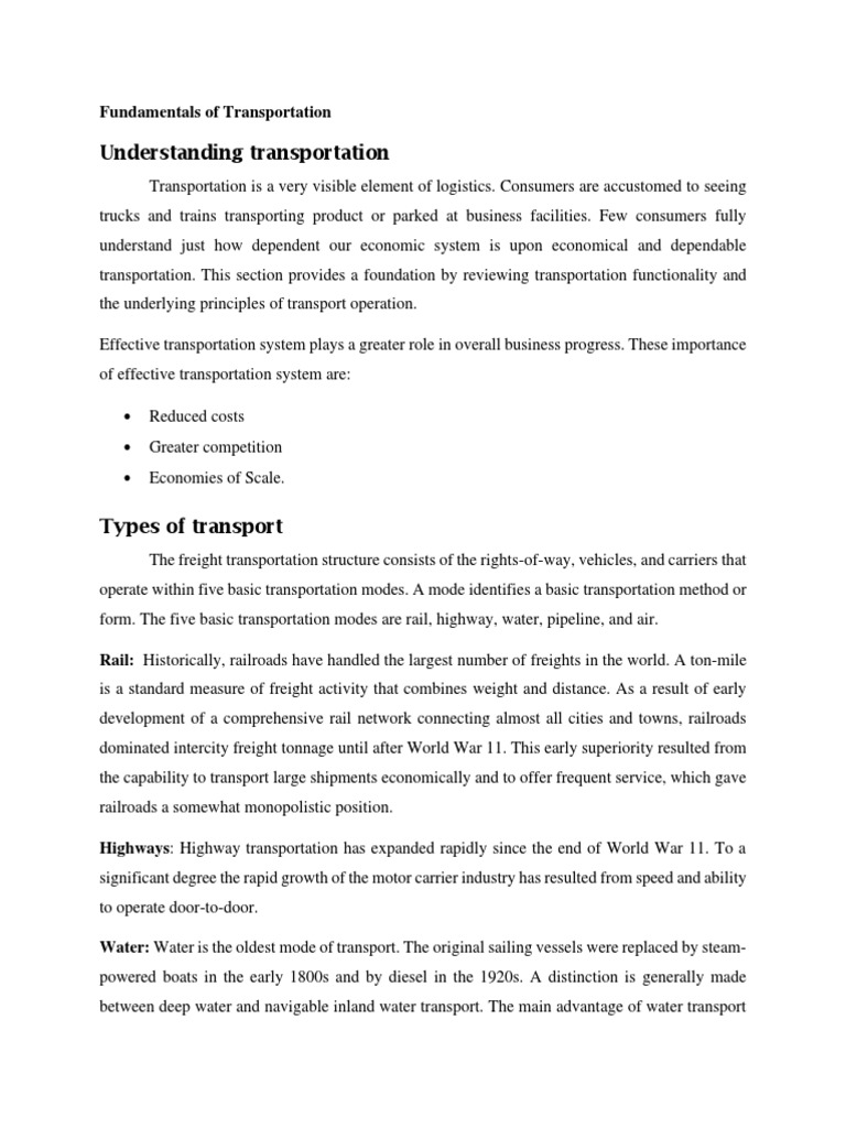 Fundamentals of Transportation | PDF | Transport | Cargo