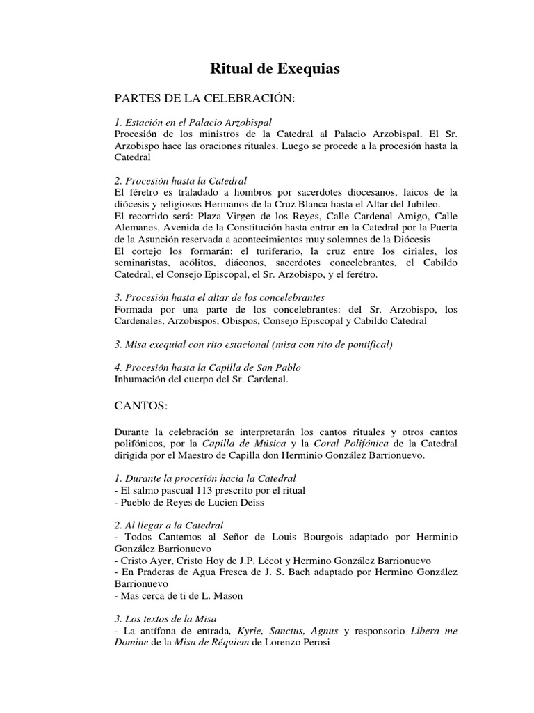 Ordo Exsequiarum Cardenal Amigo | PDF | Misa (liturgia) | eucaristía