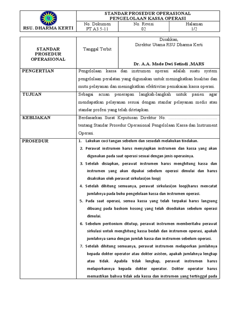 Spo Pengelolaan Kassa Operasi | PDF