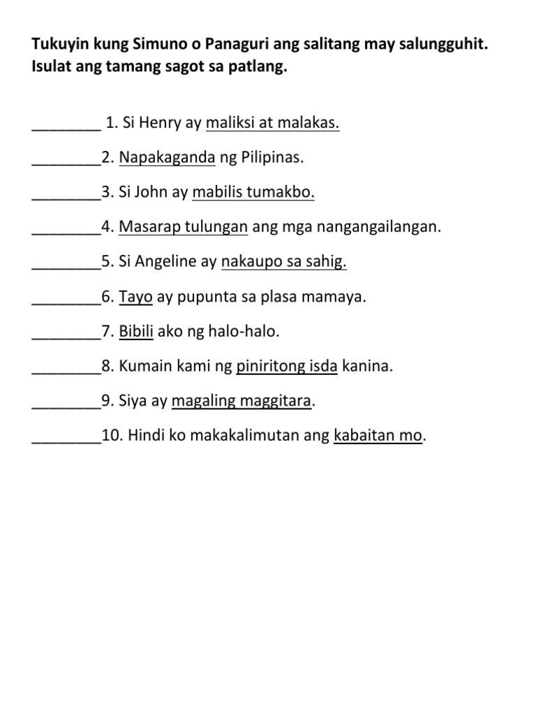 Test (Simuno at Panaguri) | PDF