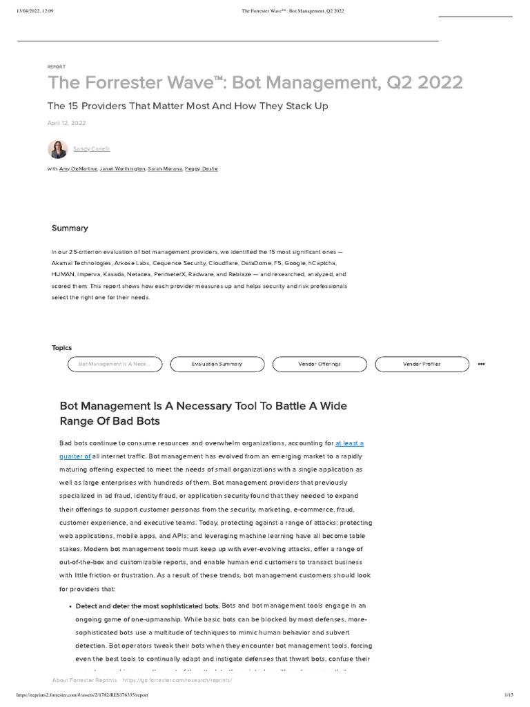 The Forrester Wave™ - Bot Management, Q2 2022 | PDF | Cloud Computing ...