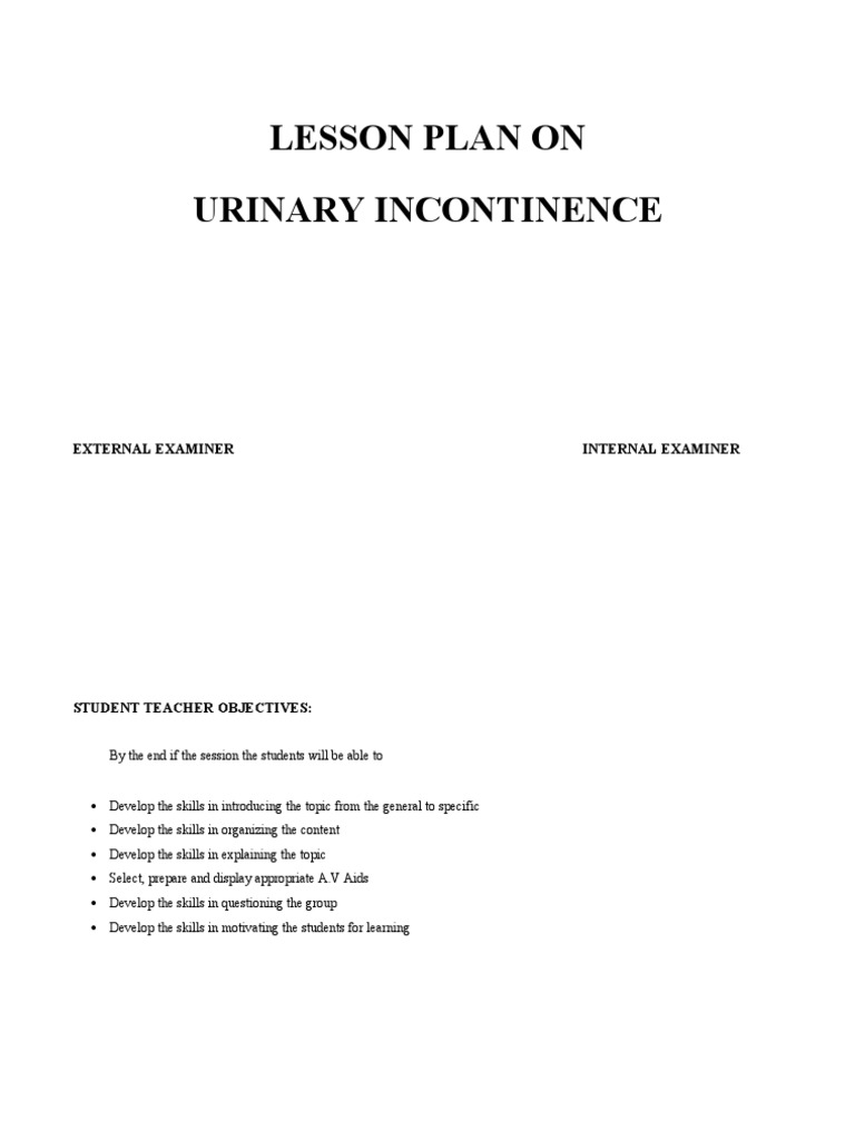 Lesson Plan | PDF | Urinary Incontinence | Urination