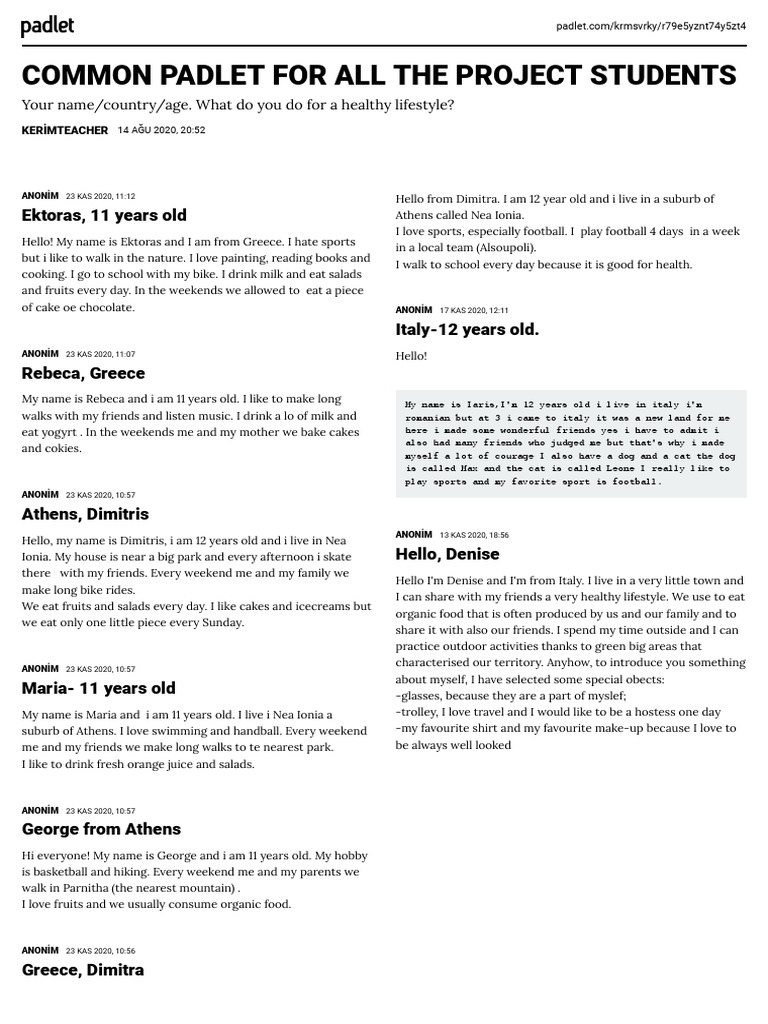 Students Introduction Padlet Game On | PDF | Lunch | Food And Drink