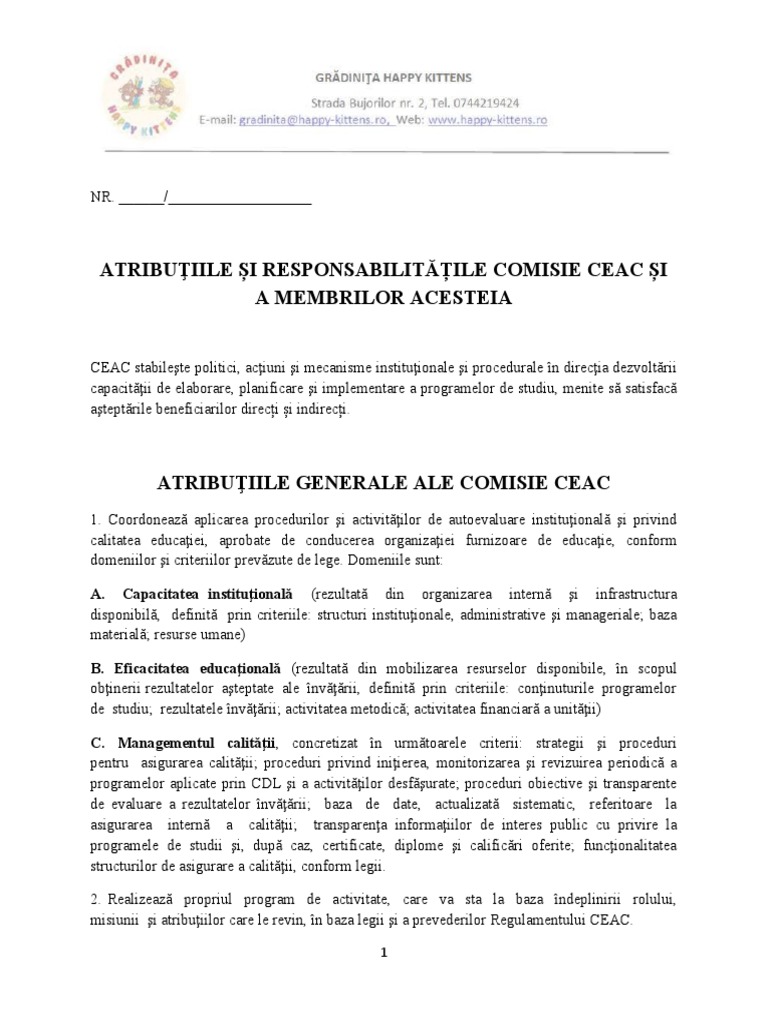 Atributii Si Responsabilitati Ceac - 2018 - 2019 | PDF