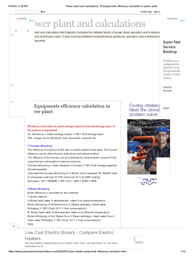 Power Plant And Calculations 15 Equipments Efficiency Calculation In