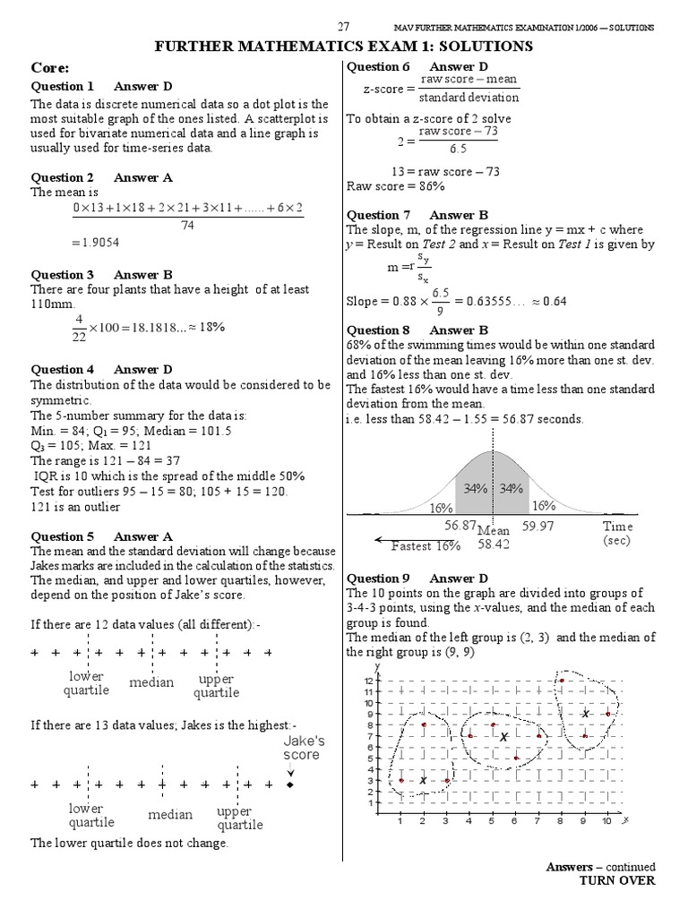 (VCE Further) 2006 MAV Unit 34 Exam 1 Solutions | PDF | Quartile ...