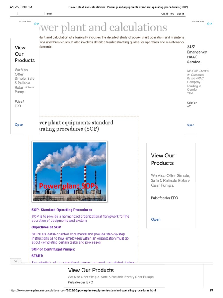 Power Plant SOPs for Equipment Operation | PDF | Pump | Boiler