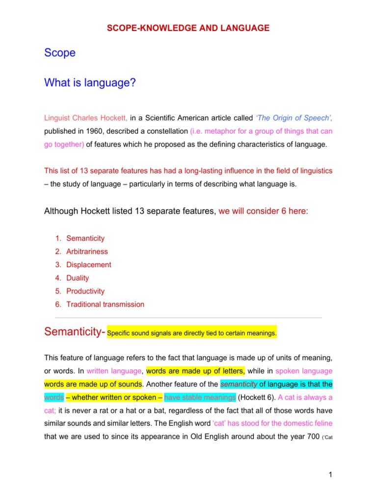 Scope What Is Language?: Semanticity | PDF | Word | English Language