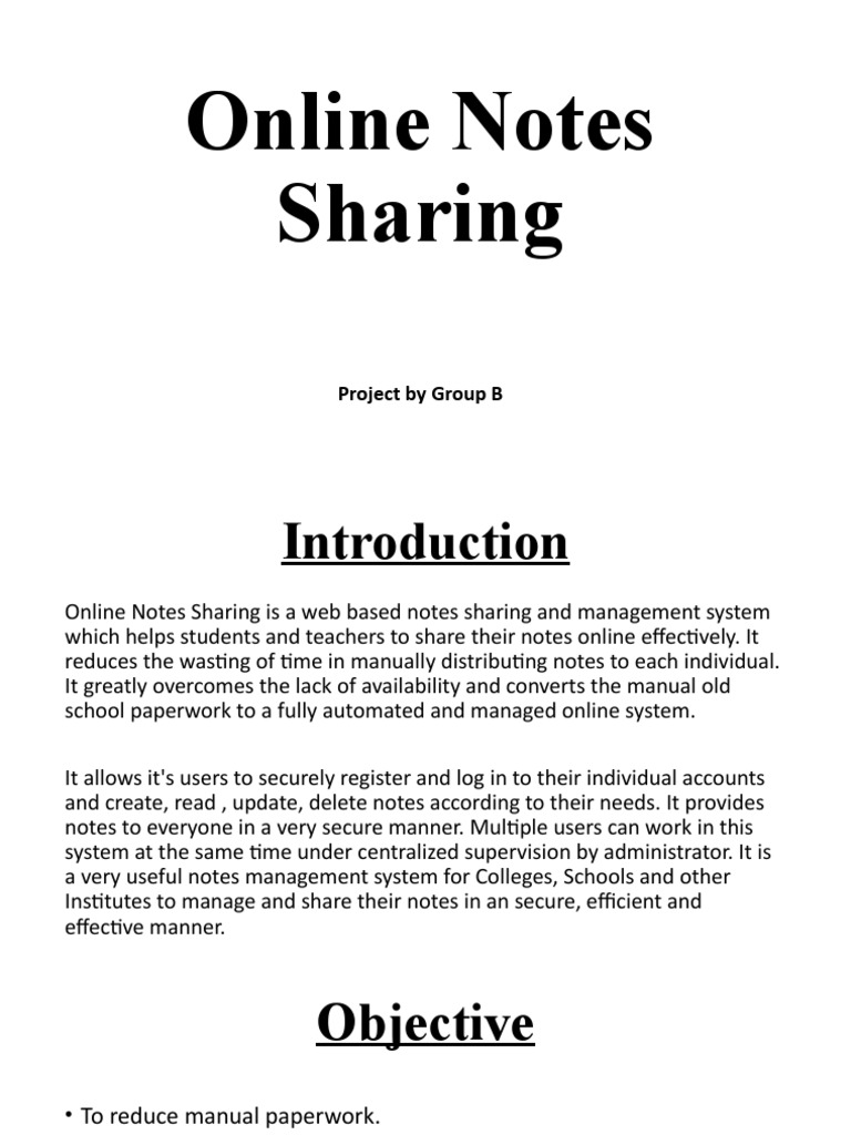 Online Notes Sharing: Project by Group B | PDF