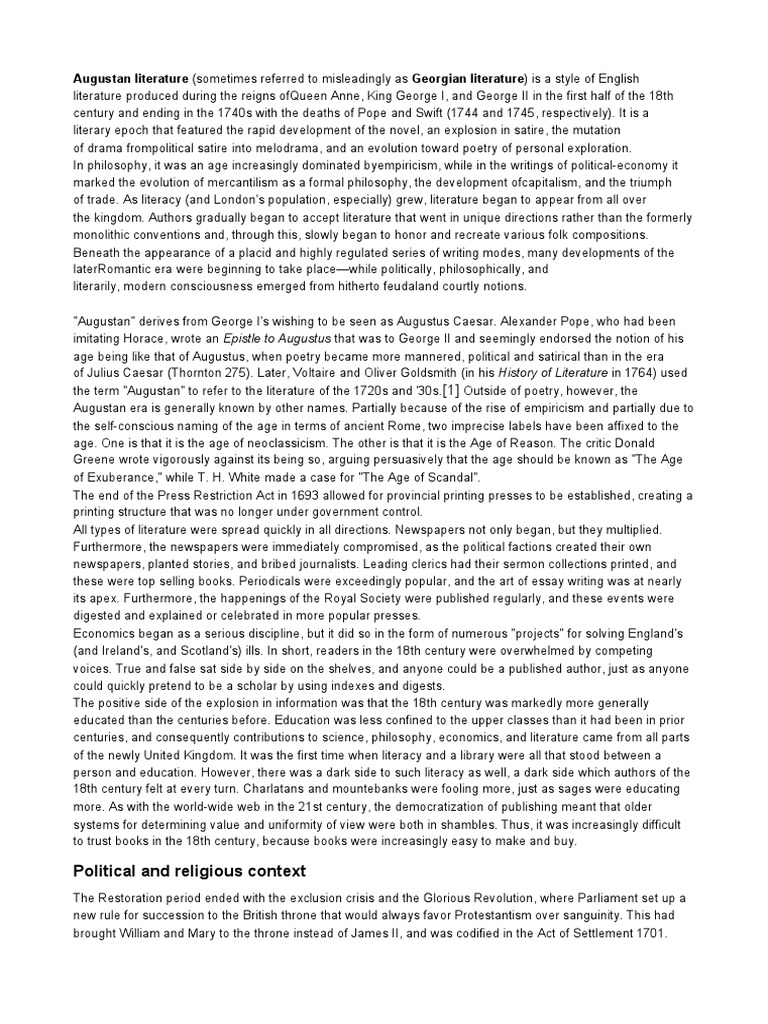 History - Augustan Literature | PDF