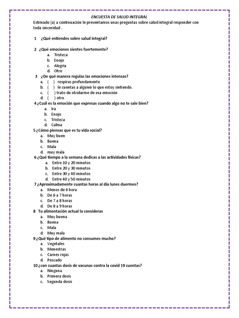 Encuesta Sobre Salud Integral. | PDF