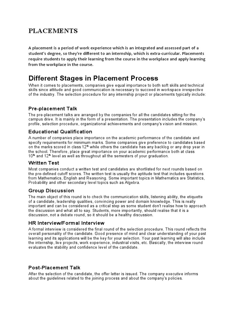 Placements: Pre-Placement Talk | PDF | Job Hunting | Internship