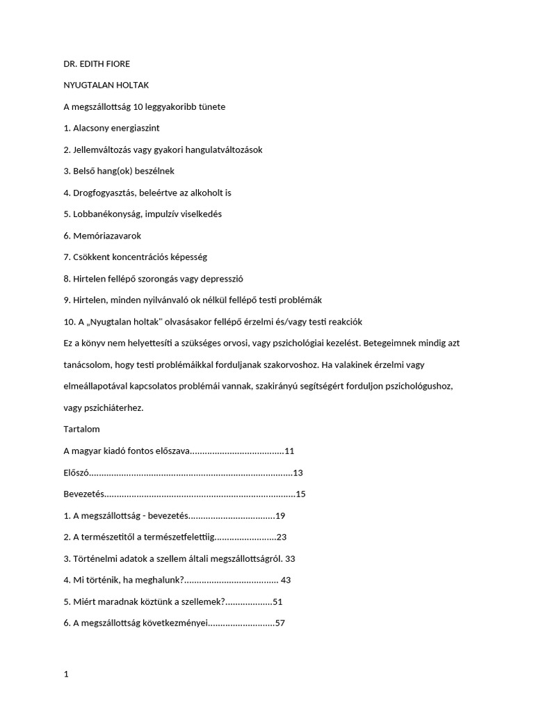 Edith Fiore Nyugtalan Holtak | PDF