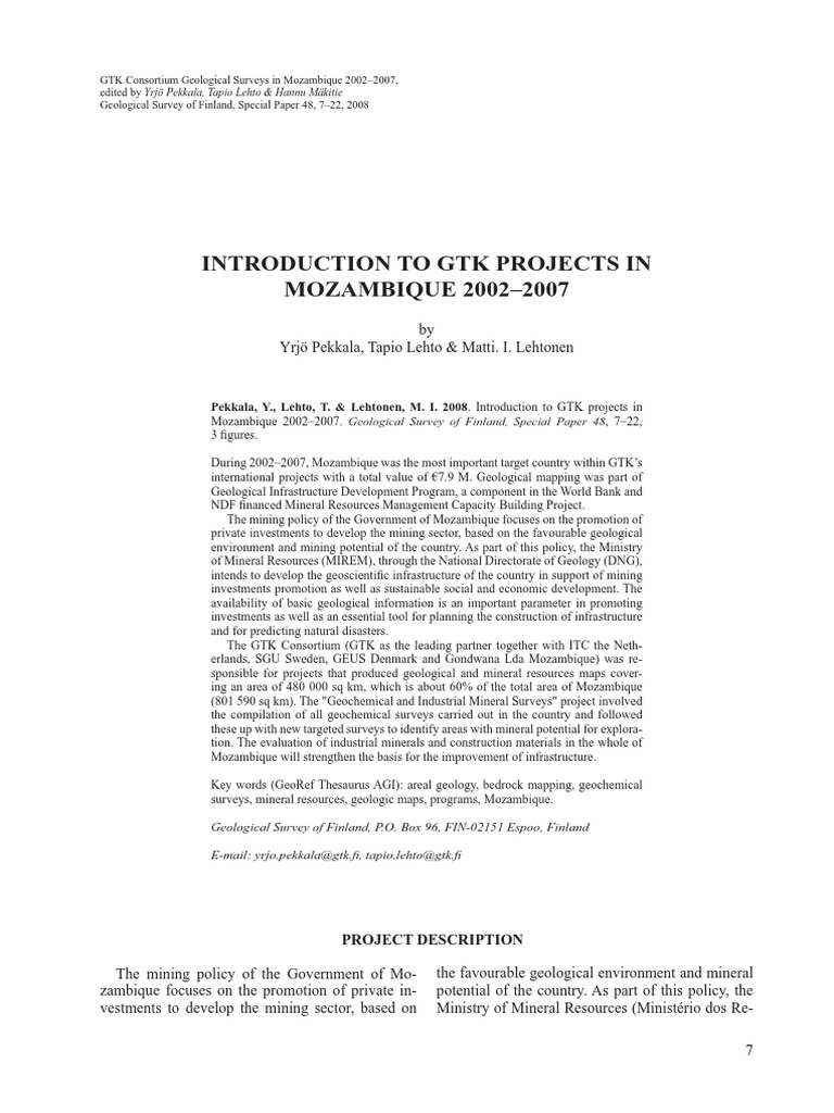 Introduction To GTK Projects in MOZAMBIQUE 2002-2007 | PDF | Geology ...