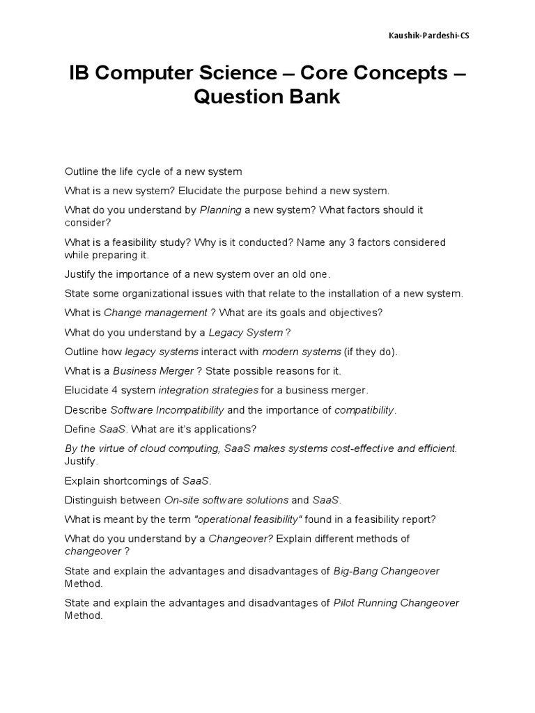 IB Computer Science - Core Concepts - Question Bank | Download Free PDF ...