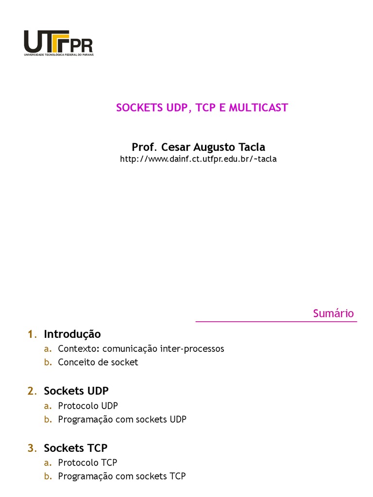 UDP Sockets | PDF | Protocolo de controle de transmissão | Modelo cliente – Servidor