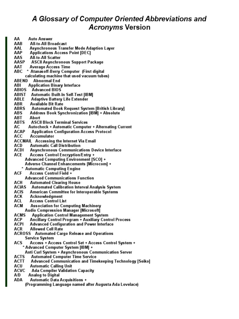 A Glossary of Computer Oriented Abbreviations and Acronyms | PDF ...