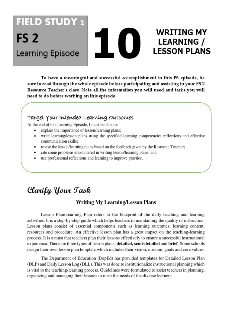 Field Study 2: Learning Episode | PDF | Lesson Plan | Learning