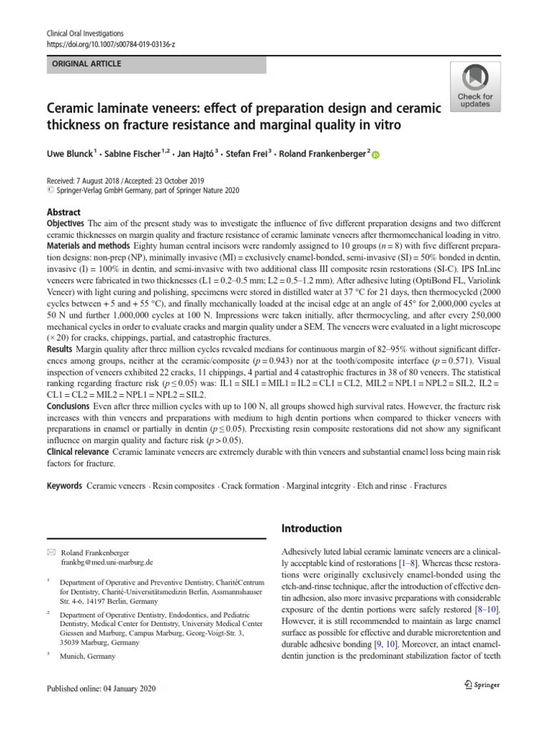 Ceramic Laminate Veneers Effect of Preparation Design and Ceramic ...