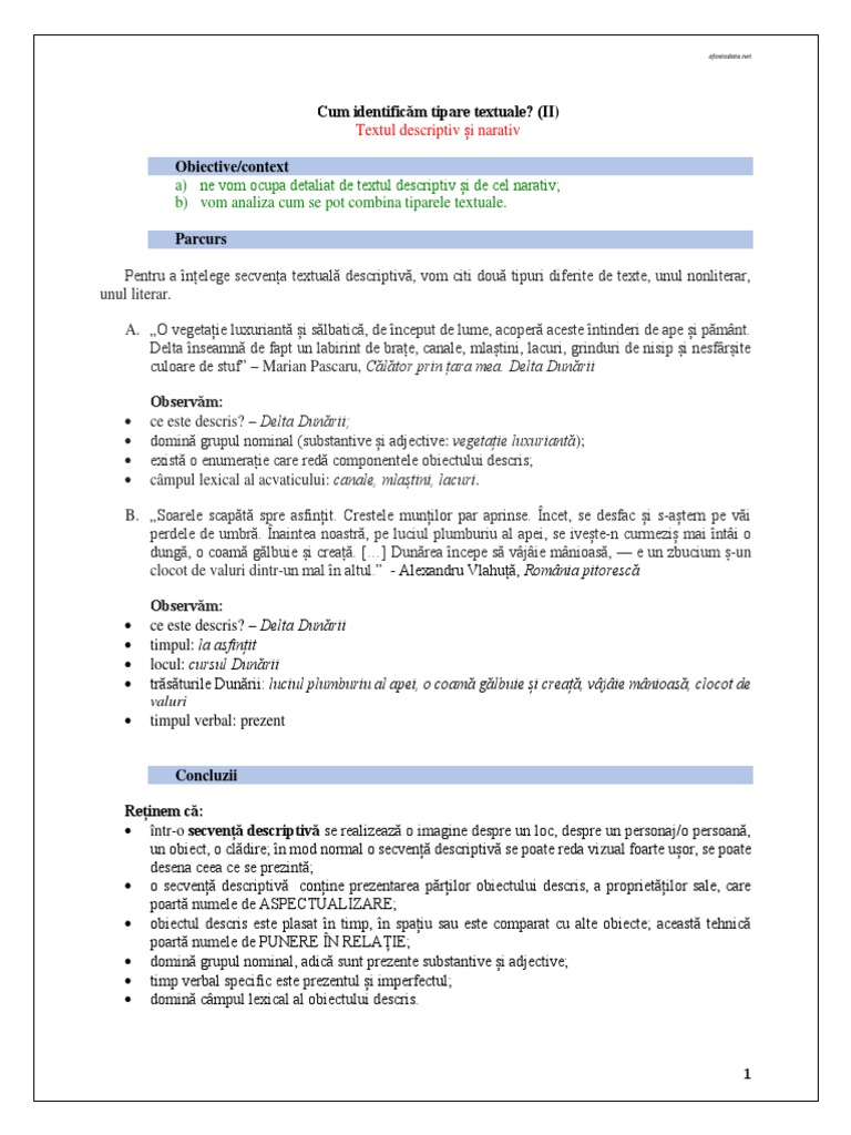 Textul Descriptiv Si Narativ | PDF