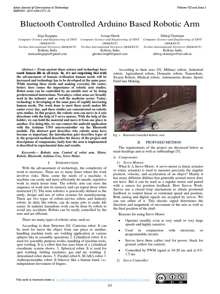 Bluetooth Controlled Arduino Based Robotic Arm: An Exploration of the Components, Methodology ...