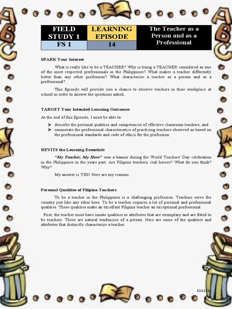 Field Study 1: Learning Episode FS1 14 | PDF | Teachers | Curriculum