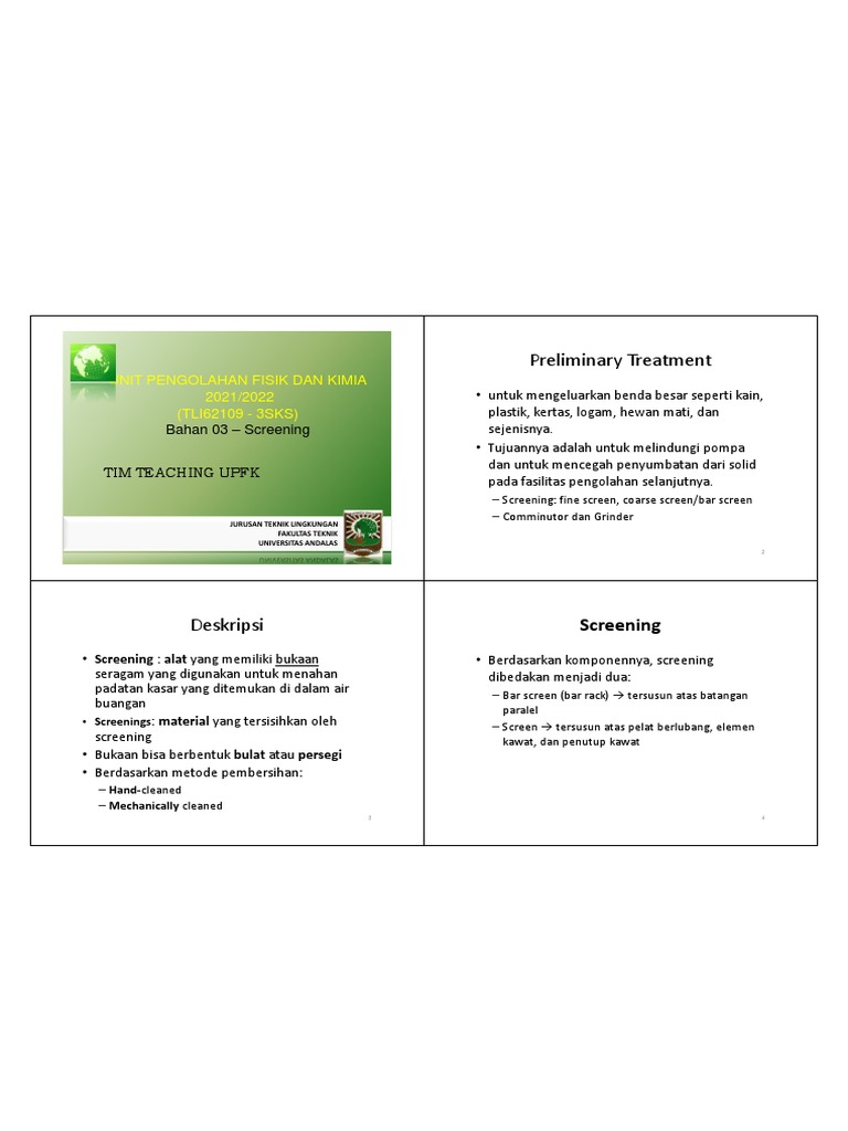 Panduan Screening dalam Pengolahan Air | PDF