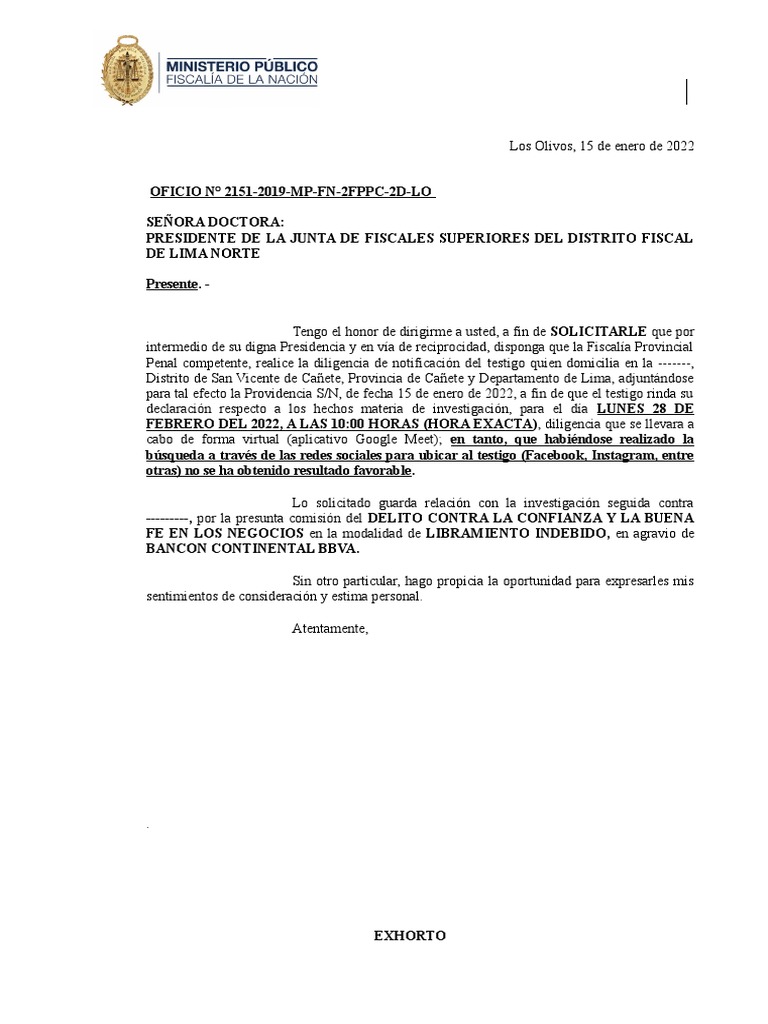 Modelo Exhorto | PDF | Justicia | Crimen y violencia